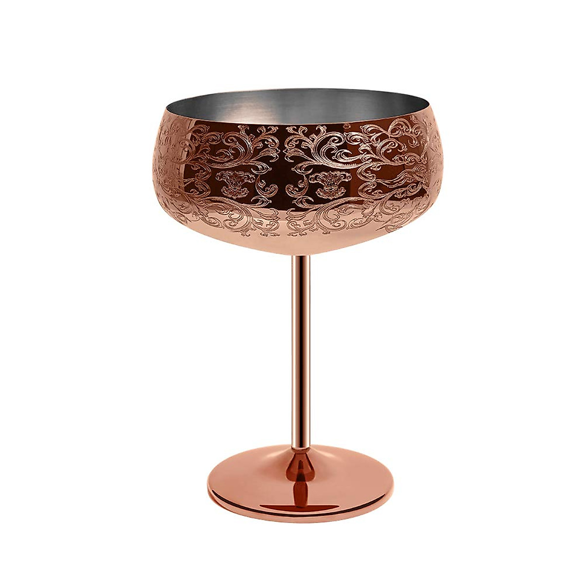 Sky Fish 14 oz Etching Martini Cocktail Glasse,Copper Plated Stainless Steel,Set Of 2 With 2 Cocktail Picks