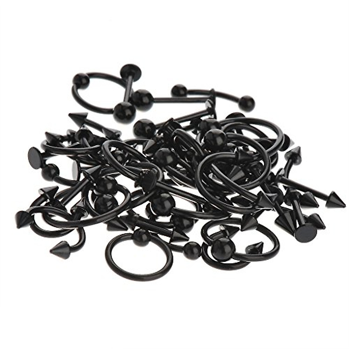 IPINK Spike Bars Labret Lip Ring Stud Body Piercing Stainless Steel Black 50pcs 16g