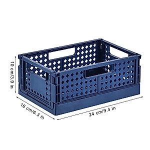 Klyuqoz Pastel Crates, 3 Pack Storage Crates Plastic Stackable, Large Size (9.5 X 6.3 X 3.9 in), Desktop Storage Crates, Folding for Home Kitchen Bedroom Office.Blue, Gray, White