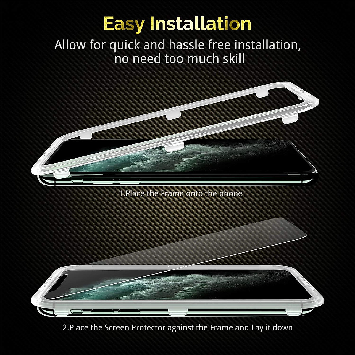 UNBREAKcable Screen Protector for iPhone 11 Pro/ iPhone X/ iPhone XS with Easy Installation Kit [2-Pack] [Double Defence][99.99% HD Clear] [Easy Installation Frame] [9H Hardness][Bubble Free][ Anti-Fingerprint]