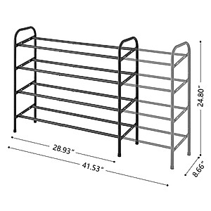 Gewudraw 4-Tier Shoe Rack Expandable, Width Adjustable Shoe Shelf Storage Organizer, 41.53'' Metal Standing Shoe Rack for Bedroom Entryway Closet, Holds up to 24 Pairs Shoes, Black