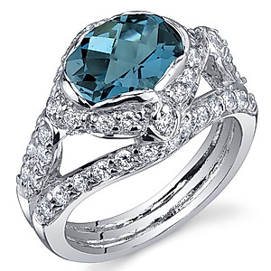 PEORA Statuesque 2.00 Carats London Blue Topaz Ring in Sterling Silver Size 5