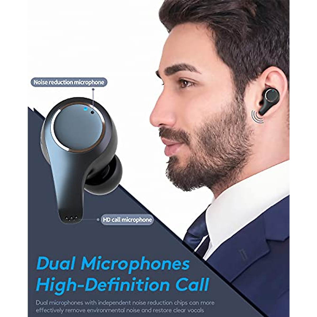 Xmythorig True Wireless Earbuds, Bluetooth 5.0 Headphones with 4-Mics, ENC Noise Cancelling Earphones for Clear Calls, Hi-Fi Stereo in-Ear Headset with Deep Bass, IPX6 Waterproof for Office/Workout