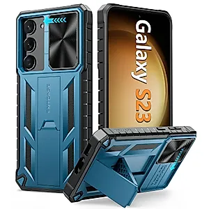 FNTCASE for Samsung Galaxy S23 Case: Military Grade Drop Protection Rugged Protective S23 5G Cell Phone Cover with Kickstand & Slide | Shockproof TPU Matte Textured Sturdy Bumper Cases 6.1'' - Blue