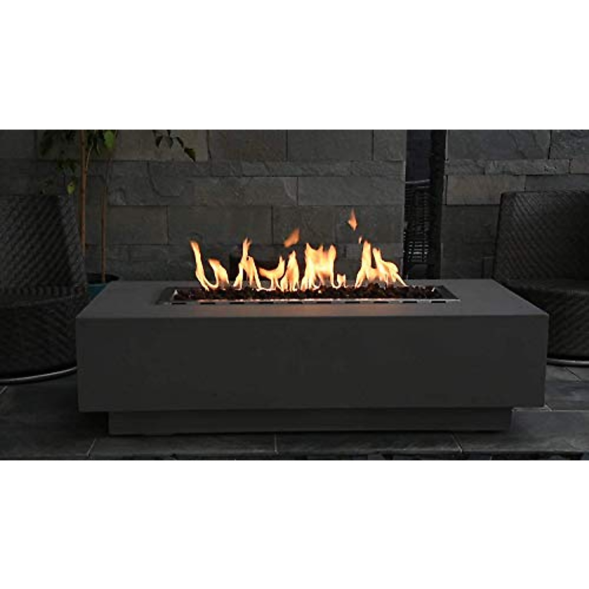 Elementi Granville Fire Table Cast Concrete Natural Gas Fire Table, Outdoor Fire Pit Fire Table/Patio Furniture, 45, BTU Auto-Ignition, Stainless Steel Burner, Lava Rock Included