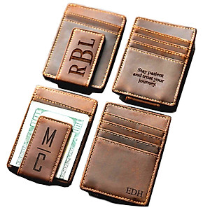 Eurynome Money Clip For Men, Personalized mens Front Pocket Wallet With Money Clip, Genuine Leather Wallets, Gift For Men (Brown 01)
