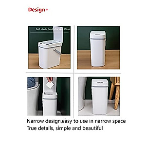 Electric Smart Trash Can,Kitchen Trash Can, Automatic Garbage Can,Waterproof Motion Sensor Small Bathroom Trash Can with Lid, Slim Plastic Narrow Bedroom Garbage Can, White