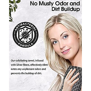 Bathflor Exfoliating Shower Towel with Clip Strap, Exfoliating Washcloth with 2 Sides for Washing & Scrubbing, Premium Japanese Scrub Wash Cloth, Quick Drying, 40inch Length (1 Pack-W)