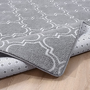 Amearea Fluffy Indoor Area Rug, Soft Trellis Moroccan Rugs for Bedroom, Shag Modern Area Rug for Living Room Kids Room Nursery, Easy Clean, Geometry Home Decor Low Pile Carpet, Light Grey 7x10 Feet