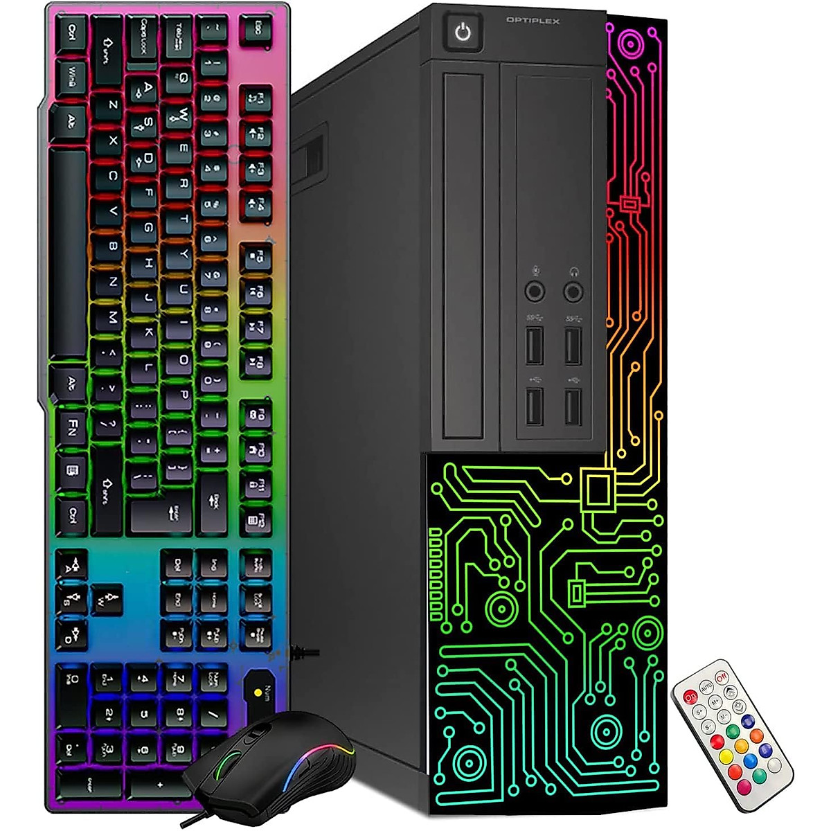 Dell Gaming OptiPlex Desktop RGB Computer PC, Intel Core i5, AMD RX 550 4GB GDDR5, 16GB RAM, 512GB SSD, 24 Inch HDMI Monitor, RGB Keyboard Mouse and Headset, WiFi, Windows 10 Pro (Renewed)