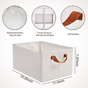 Pulnimus Storage Bins Baskets for Organizing - 15.4"x11.4"x7.9" Large Fabric Storage Cubes for Shelves Rectangular Foldable Closet Organizers with Handles for Clothes Toys 2-Pack (White)