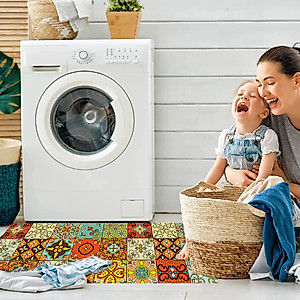 XIQIHEYUE Crystal Velvet Kitchen Rug Set, Anti-Fatigue Microfiber Comfort Runner, Non-Slip Waterproof Machine Washable Standing Mat, for Kitchen, Home, Laundry (2 Pieces)(15"×23"+15"×47", Bohemian B)