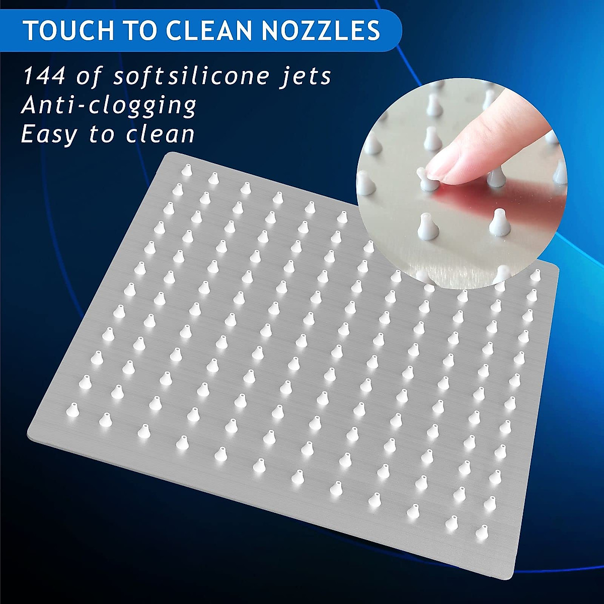 Voolan All Metal Shower Head with Extension Arm, Stainless Steel Waterfall Rainfall Showerheads, High Flow Bathroom Square Rain Shower Head (12’’ Shower Head with 16’’ Shower Arm, Brushed Nickel)