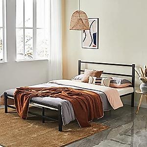 jakoola Queen Size Metal Bed Frame Simple Platform with Headboard, Double Support Frame Total in 14 Support Legs Strong Steel Mattress Support Slats, No Box Spring Required