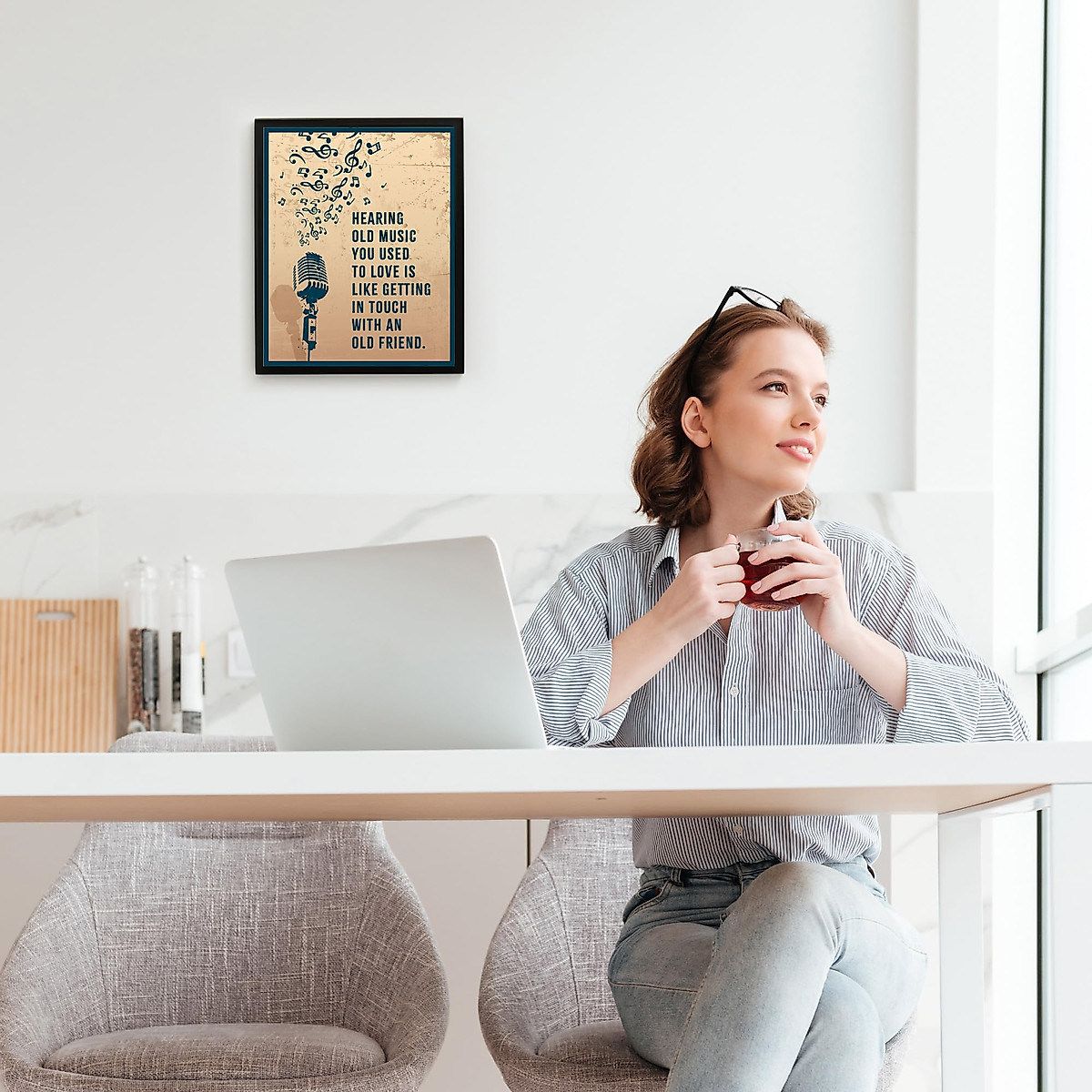 Music You Love - Inspirational Wall Decor, Vintage Microphone & Music Notes Motivational Wall Art Print for Home Decor, Office Decor, Studio Decor, Classroom Decor & Music Fans Gift! Unframed - 8X10