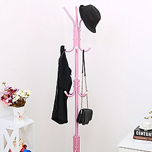 uxcell Metal Coat Rack,Standing Coat Tree 12 Hooks Hanger for Handbags Hat Umbrella Clothes Home Decorate Fuchsia