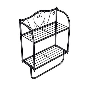 JOIN IRON 2 Tier Bathroom Shelves Floating Shelf Wall Racks with Towel Holder for Home Decor (Black)