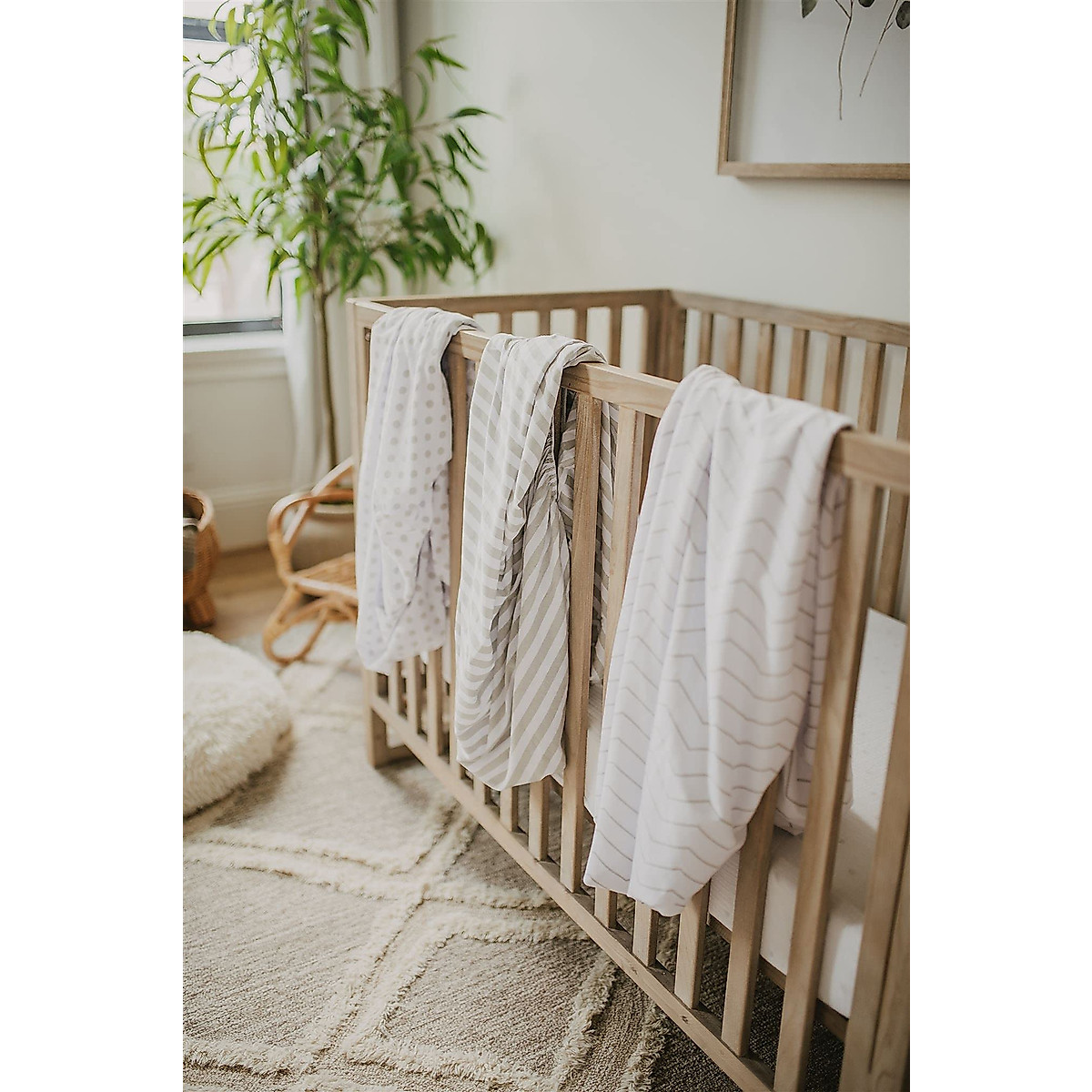 NODNAL CO. 3 Fitted Crib Sheets Gray Set - 100% OEKO-TEX Cotton for Baby Girl/Boy Nursery Bedding - Gender Neutral Chevron, Polka Dot & Stripe - Standard Baby or Toddler Crib Mattress 28”x52”x9” Sheet