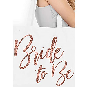 RhinestoneSash Rose Gold Bride Bag - Jumbo Size 18" x 14" Glam Bride To Be Wedding Tote Bag- Bridal Gift Totes, Bridal Shower Gifts Tote(GlamB2B RsG) Wht