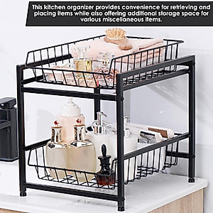 GlobalHome 2 Tier Under Sink Organizer, Sliding Basket Organizer, Kitchen Organizer, Bathroom Pull Out Organizer, Office Organizer 14.2"*12.6"14.6"