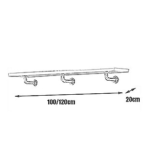 PIBM Stylish Simplicity Shelf Wall Mounted Floating Rack Shelves Retro Water Pipe Metal Solid Wood Bookshelf Bathroom Kitchen Bar,7 Sizes, a , 120X20CM