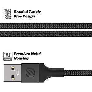 Scosche i3B1SG-SP MFi Certified Strikeline Sync Braided Lightning Charging Cable for All Lightning Devices, 1 Feet, Black