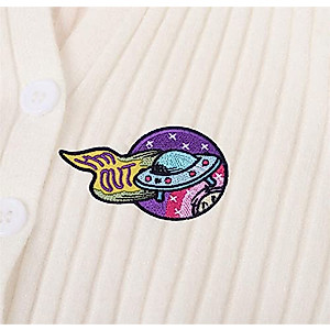 I’m Out UFO Patch Applique Cartoon UFO Planet Embroidered Sticker Colorful Iron On/Sew On Patch Badge Clothes Bags Accessories DIY Gift