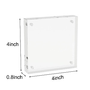 AITEE 4x4 Acrylic Picture Frames 3 Pack, 20% Thicker Block, Clear Picture Frames Freestanding Double Sided Magnetic Acrylic Lucite Frameless Transparent Square Frame Gift for Desktop Display
