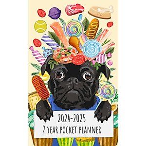 2024-2025 2 Year Pocket Planner: 24 Months Small Size JANUARY - DECEMBER Personalized Plan & Organizer Schedule, Appointment book for Purse with Adorable Pug Cover