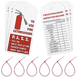 Outus 50 Sets Fire Extinguisher Monthly Inspection Tags 4.2 x 2.1 Inch Fire Extinguisher Record Labels with Adjustable Wire Ties Maintenance Waterproof Tags Recharge and Inspection for Indoor Outdoor