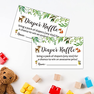 Diaper Raffle Tickets Woodland Baby Shower Game Invitations Insert for Boy Girl, Bring a Pack of Diapers to Win Favors, Lottery Insert Card, Green, 3.5" x 2", Pack of 50