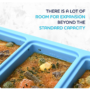 ZIP STANDING Silicone Freezer Trays with Lid,1-cup Soup Freezer Container large Ice Cube Molds with Reinforced Steel Ring Top for freezing Soup Sauce Broth Leftovers oven Dishwasher -Safe(2-Pack)