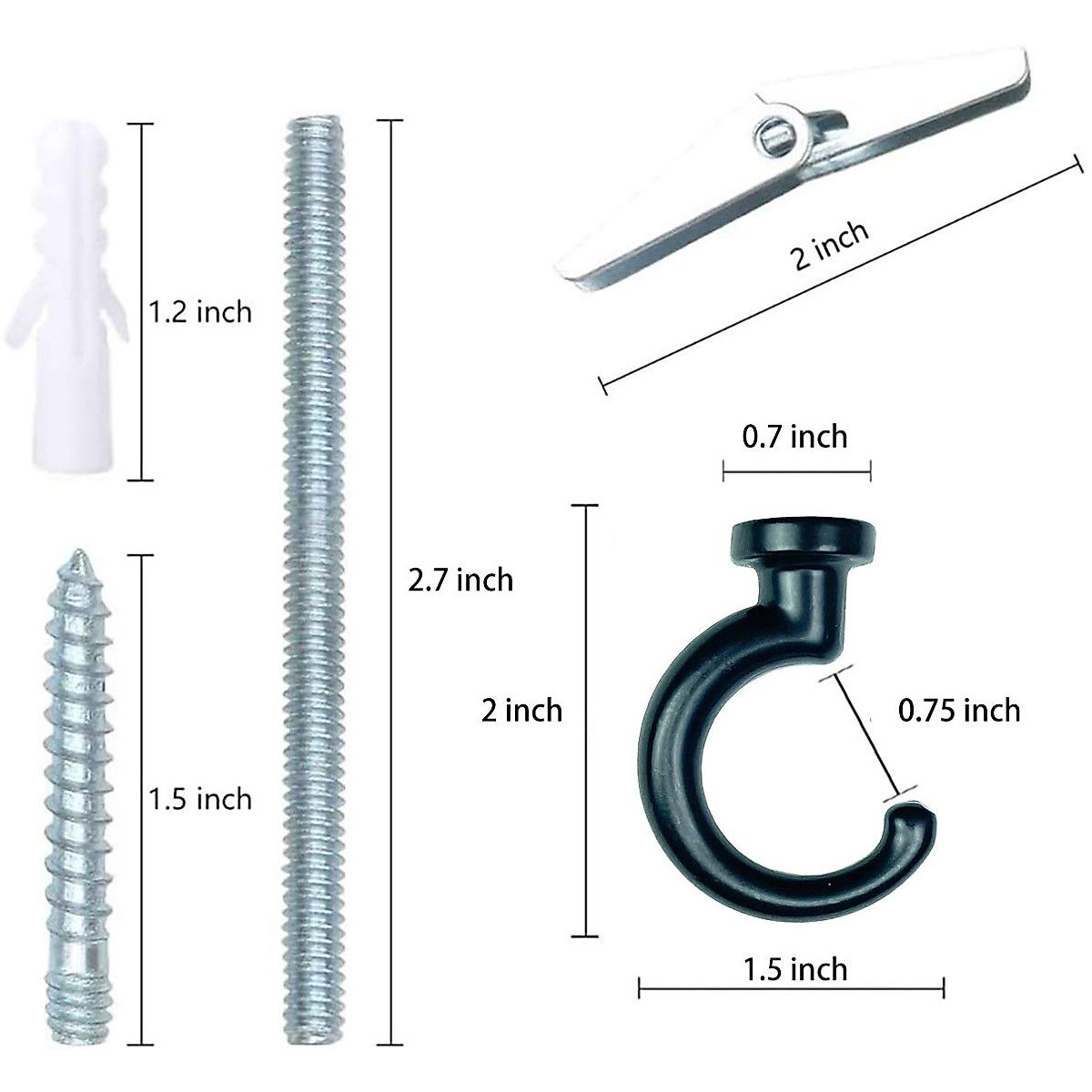 OBSTKUCHEN Large Swag Ceiling Hooks Heavy Duty Swag Hook with Hardware for Hanging Plants Ceiling Installation Cavity Wall Fixing (2 Sets, Black)