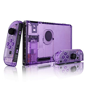 eXtremeRate Clear Atomic Purple Front Back Plate for Nintendo Switch Console, NS Joycon Handheld Controller Housing with Full Set Buttons, Replacement Shell for Nintendo Switch - Switch NOT Included