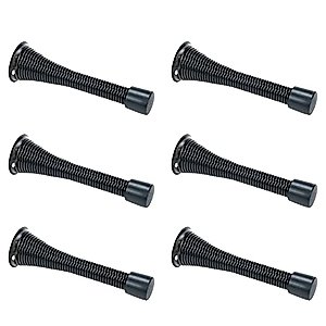 Dahszhi 6 Pcs Flexible Spring Door Stops Door Stopper with Black Rubber Bumper Tips,Black