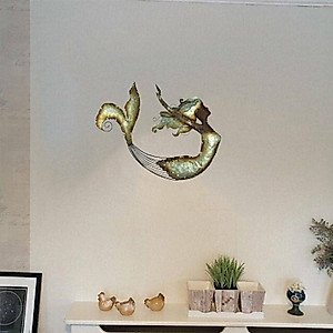 Mermaid Decor Metal Wall Art,Home Decor Mermaid Wall Sculpture Hanging Coastal Wall Decor for Home Garden Indoors Outdoors,Swimming Mermaid Specialties Distressed Handmade Creative Craft Panels