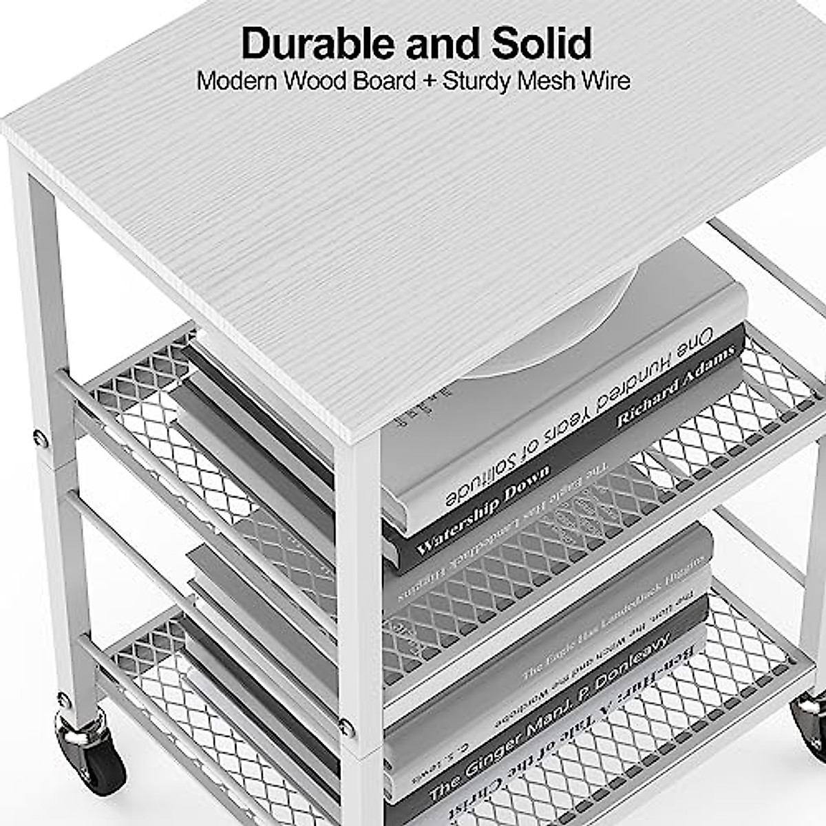 White Side Table Living Room End Table Bedroom Small Nightstand Modern Bedside Table with Storage Shelf, Kitchen Rolling Cart 3 Tier Mobile Side Table with Storage Printer Stand Rack for Home Office