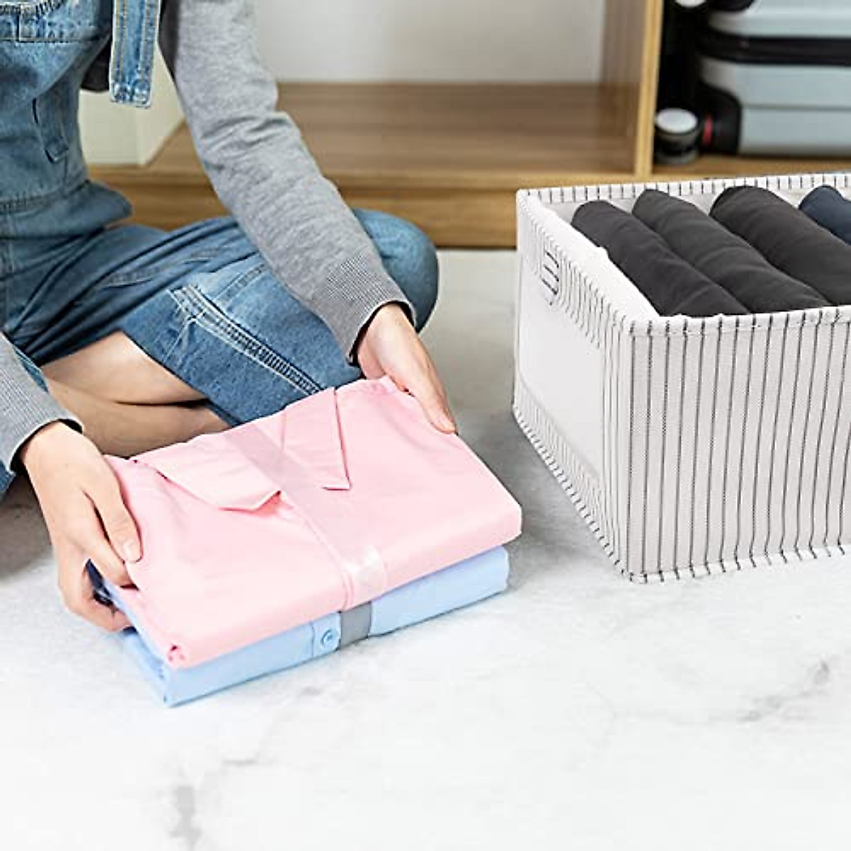 BAIYOUKE 2 Pack Storage Baskets, Foldable Organizing Basket Bin for Home, Nursery, Closet & Shelves Organization | Storage Basket Cube Shelf Organizer (Black and White Plaid)