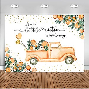 Mocsicka A Little Cutie Baby Shower Backdrop Orange and Truck Baby Shower Background Tangerine Theme Baby Shower for Girl Photography Background Cake Table Decoration (6x4ft)
