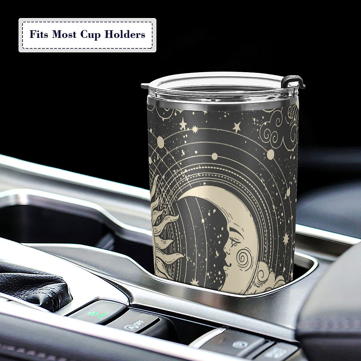 Yasala Tumbler Boho Moon Sun Cloud Star Insulated Coffee Cup Beverage Container Travel Mug with Straw and Lid Double Wall Stainless Steel 20oz BPA-Free for Sport, Back to School