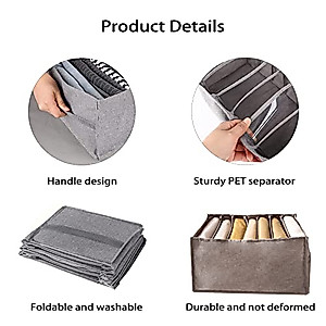 2 Pack Upgraded Jeans T-Shirts Organizer, Wardrobe Clothes Dividers Organizer, Foldable Closet Drawer Storage Box for Jeans Legging T-Shirts Sweat Pant Baby Clothes - Large, Grey