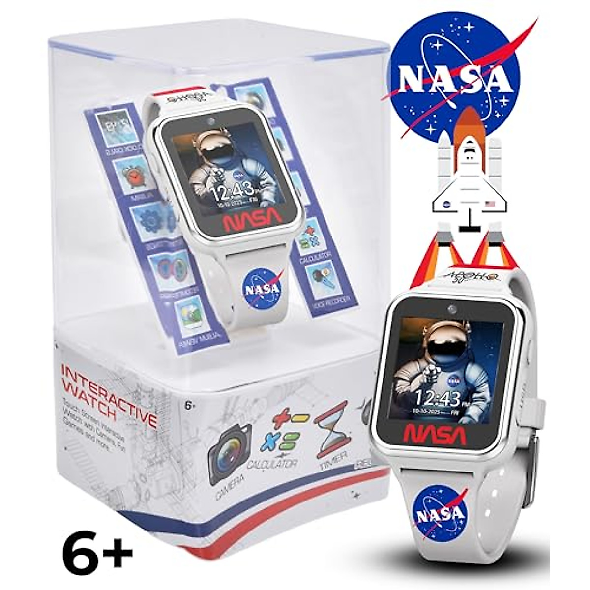 NASA Kids Interactive Smart Watch with Educational Features, Step Counter, Voice Recorder, Camera, Games, Alarm, Timer, Stopwatch, Touchscreen Display, and Fun NASA Themes for Learning and Play