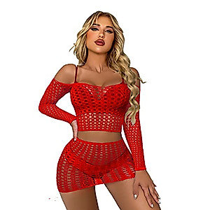 Neyysa Sexy Women Underwear Camisole Babydoll Lingerie Sets Bodysuit Nightgowns Sleepwear Dress red (H002)