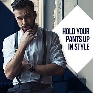 HOLD'EM Suspender Men X-Back Clip on Leather Crosspatch-Black (Tall 54")