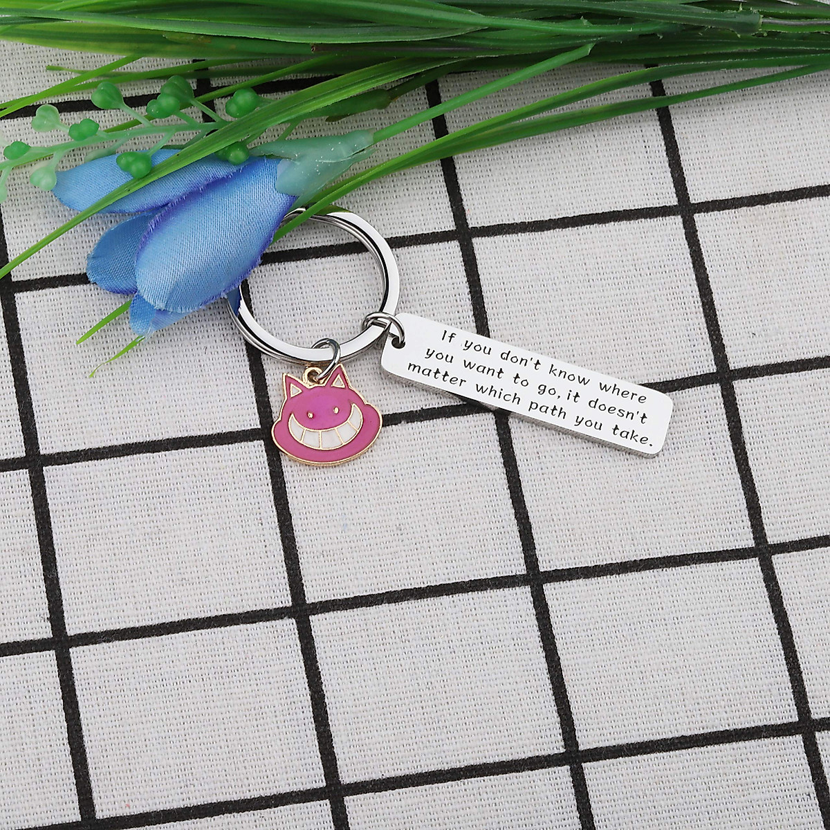 BAUNA Alice Keychain with Cartoon Pink Cat Gift for Graduates BFF