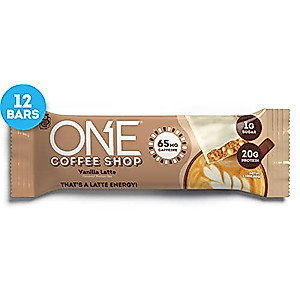 ONE Coffee Shop Caffeinated Protein Bars, Vanilla Latte, Gluten Free with 20g Protein and 65mg of Caffeine Energy, Pantry Staples, 2.12 oz (12 Count)