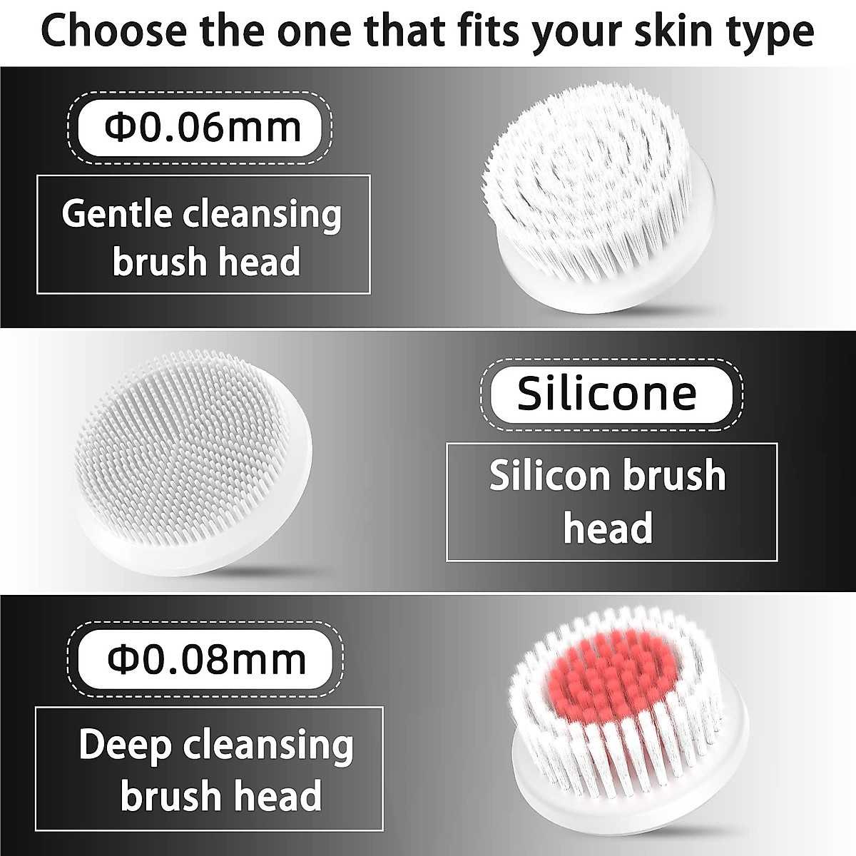 Facial Cleansing Brush - Face Cleansing Brush with 3 Replacement Brush Heads & 3 Modes, Waterproof, Type C Charging, Rotating Face Brush for Deep Cleansing, Black