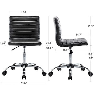 Armless Office Chair Vanity Chair, Armless Desk Chair Leather Home Office Desk Chairs with Wheels Mid Back Computer Task Chair Adjustable Rolling Chair