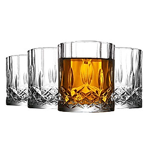 Modern-Depo Whiskey Liquor Rocks Glasses Crystal 10 Ounce Set of 4 Tumblers Barware for Cocktail Scotch Rum Bourbon Vodka Tequila Beverage