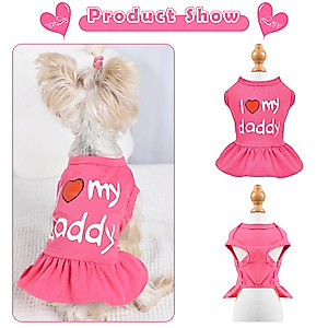 Dog Dresses for Small Dogs Girl, Cute Dog Clothes I Love My Mom/Dad Pink Dog Dress Breathable Pet Spring Summer Clothes Puppy Cat Outfits for Valentines Day